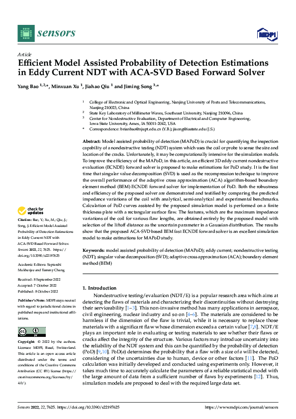 (PDF) Efficient Model Assisted Probability of Detection Estimations in Eddy Current NDT with ACA ...