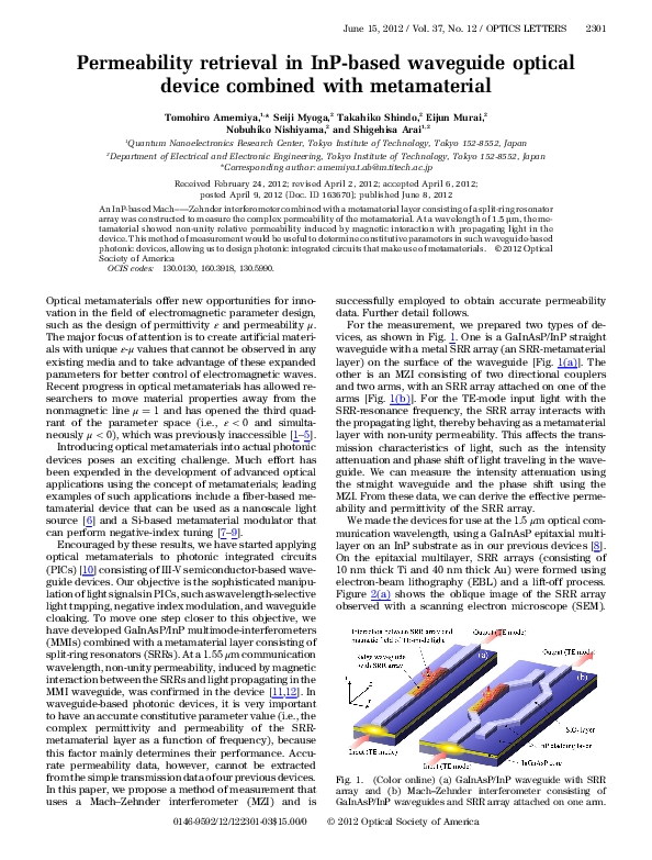 (PDF) Permeability retrieval in InP-based waveguide optical device combined with metamaterial