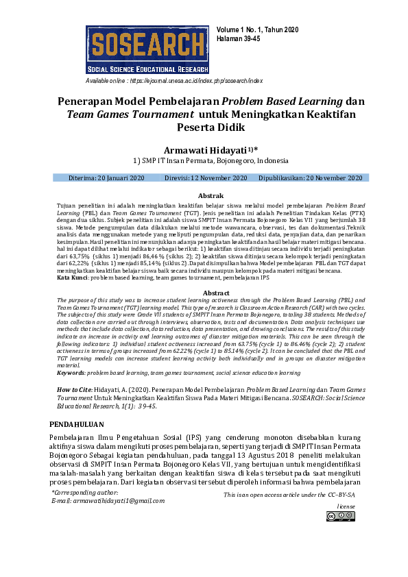(PDF) Penerapan Model Pembelajaran Problem Based Learning dan Team Games Tournament untuk ...