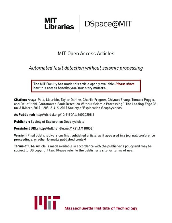(PDF) Automated fault detection without seismic processing