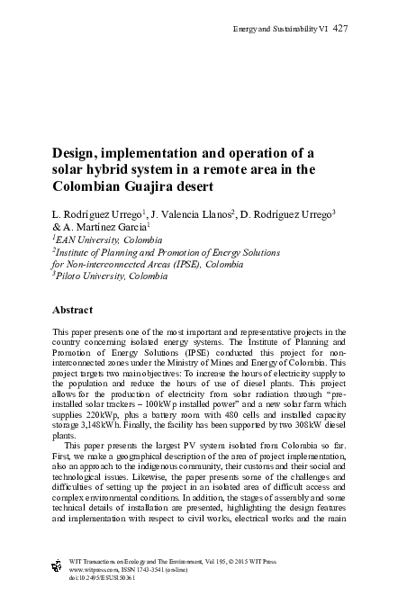 (PDF) Design, implementation and operation of a solar hybrid system in a remote area in the ...