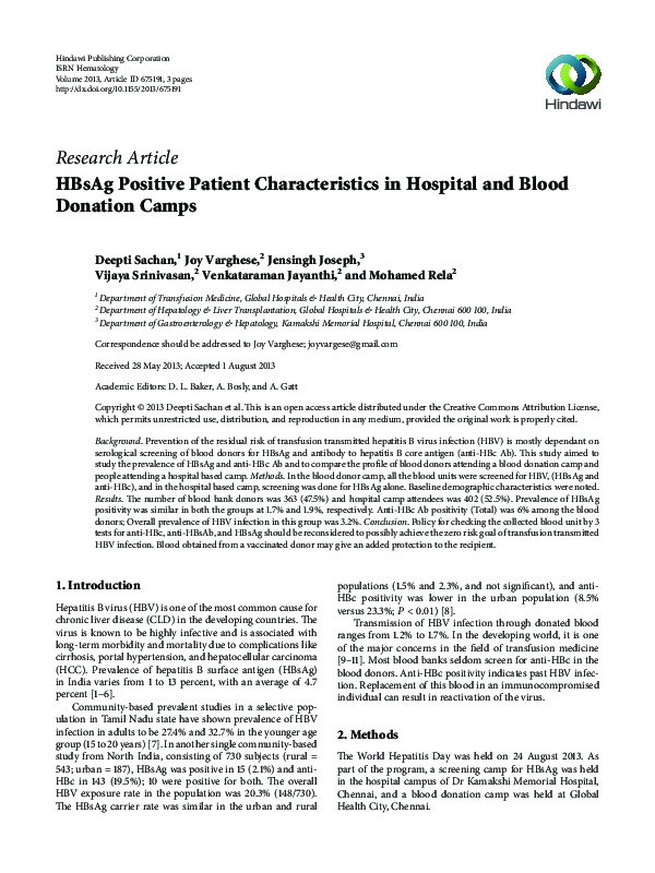 (PDF) HBsAg Positive Patient Characteristics in Hospital and Blood ...