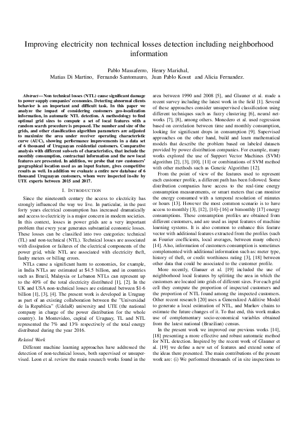 (PDF) Improving electricity non technical losses detection including neighborhood information ...