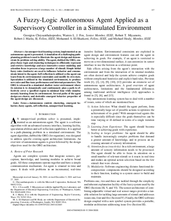 (PDF) A Fuzzy-Logic Autonomous Agent Applied as a Supervisory Controller in a Simulated Environment