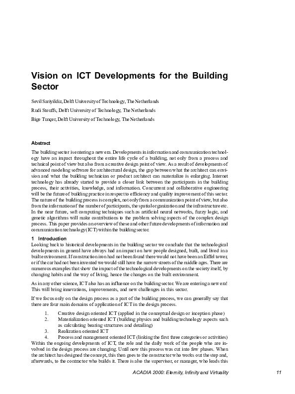 (PDF) Vision on ICT Developments for the Building Sector | Bige Tuncer ...