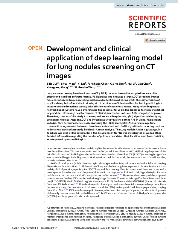 (PDF) Development and clinical application of deep learning model for ...