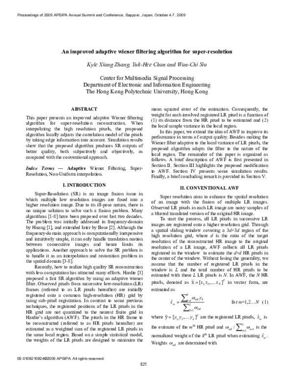 (PDF) An improved adaptive wiener filtering algorithm for super-resolution | kyle zhang ...