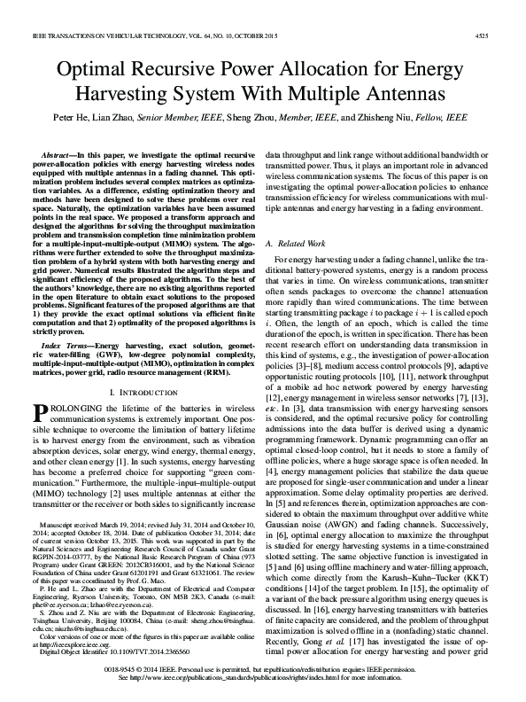 (PDF) Optimal Recursive Power Allocation for Energy Harvesting System With Multiple Antennas
