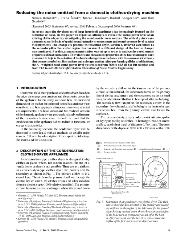 (PDF) Reducing the noise emitted from a domestic clothes-drying machine