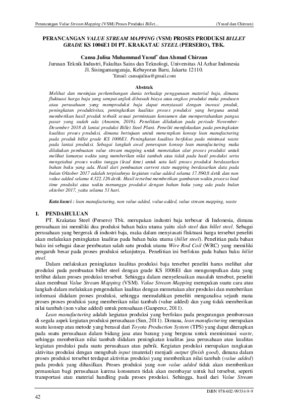 (PDF) Perancangan Value Stream Mapping (VSM) Proses Produksi Billet ...