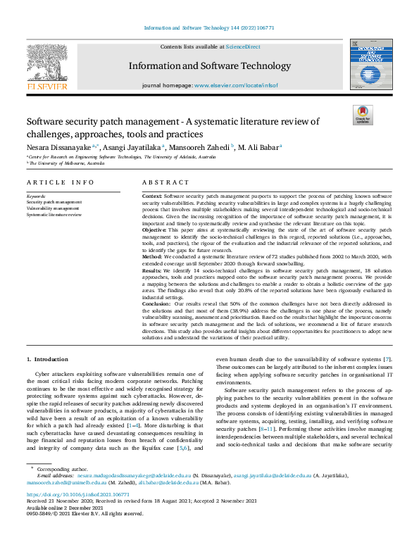 (PDF) Software security patch management -A systematic literature ...