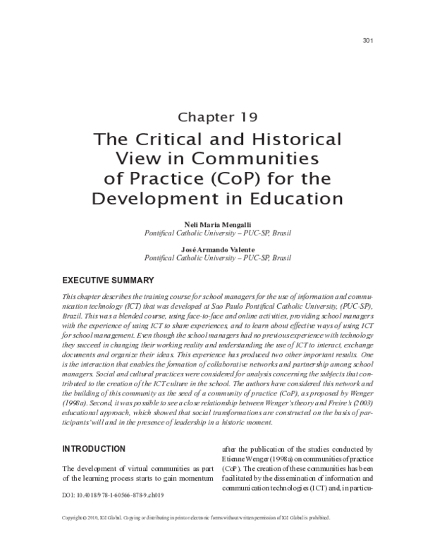 (PDF) The Critical and Historical View in Communities of Practice (CoP ...