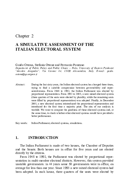 (PDF) A Simulative Assessment of the Italian Electoral System