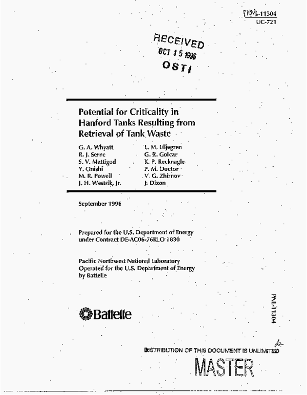 (PDF) Potential for criticality in Hanford tanks resulting from ...