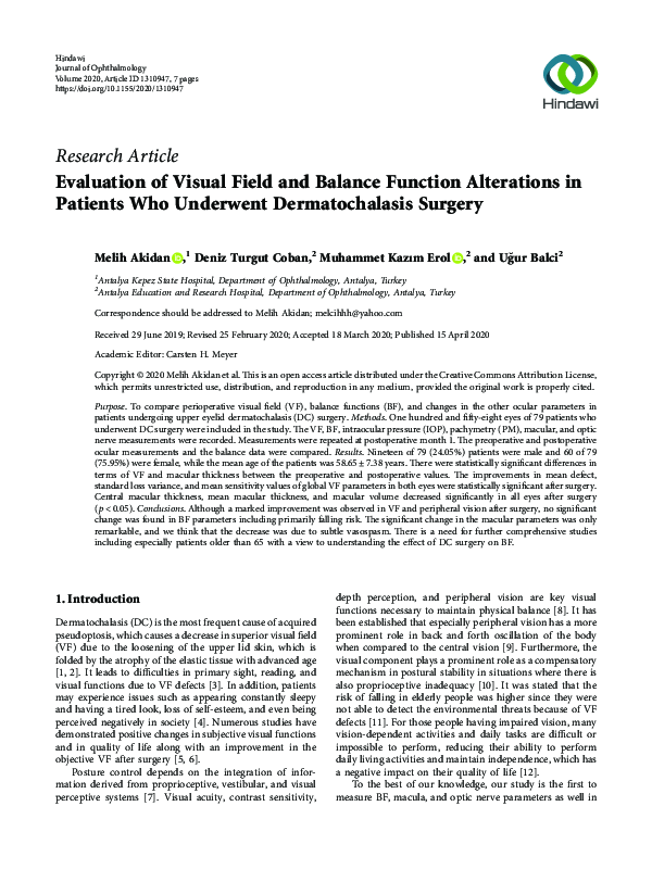 (PDF) Evaluation of Visual Field and Balance Function Alterations in ...