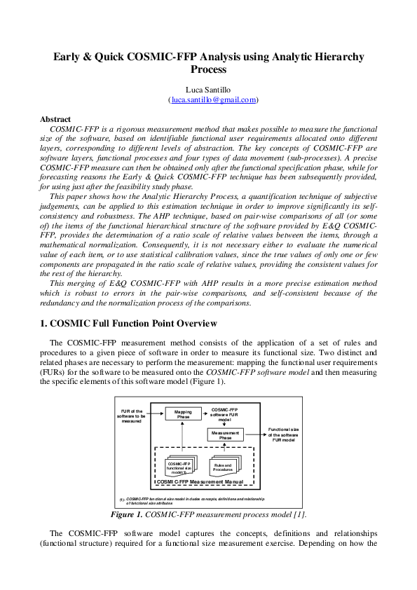 (PDF) Early & Quick COSMIC-FFP Analysis Using Analytic Hierarchy Process