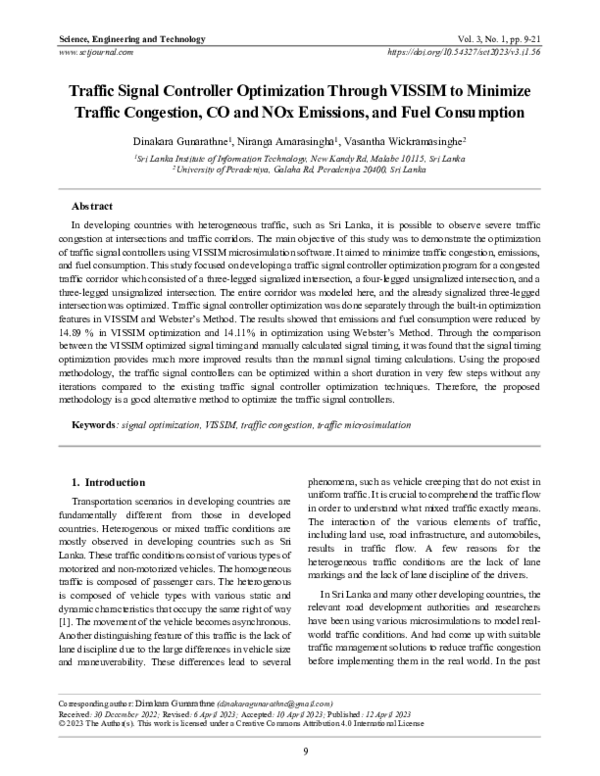 (PDF) Traffic Signal Controller Optimization Through VISSIM to Minimize Traffic Congestion, CO ...