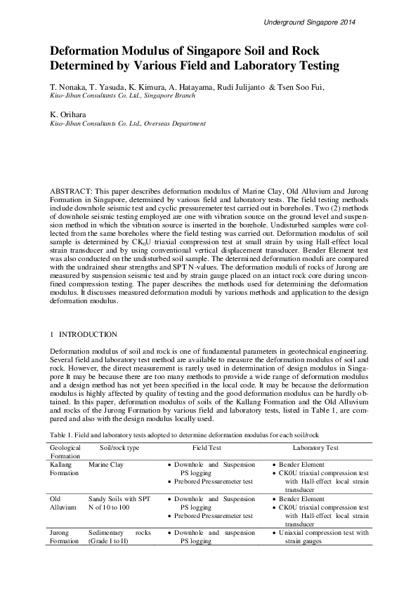 (PDF) Deformation Modulus of Singapore Soil and Rock | Rudi Julijanto - Academia.edu
