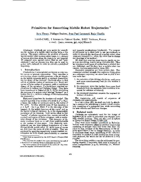 (PDF) Primitives for smoothing mobile robot trajectories