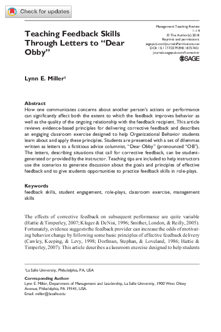 (PDF) Teaching Feedback Skills Through Letters to “Dear Obby”