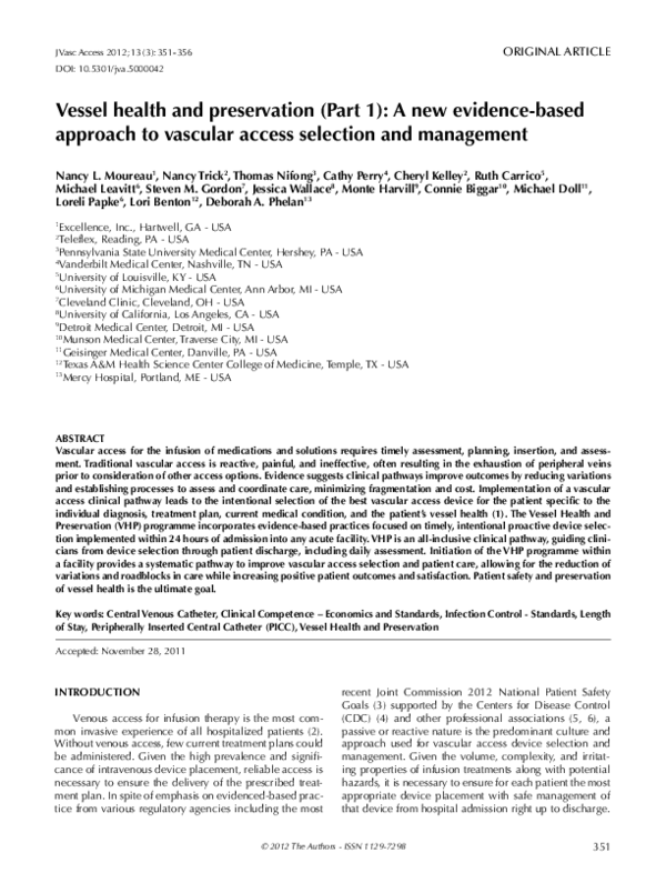(PDF) Vessel Health and Preservation (Part 1): A New Evidence-Based Approach to Vascular Access ...