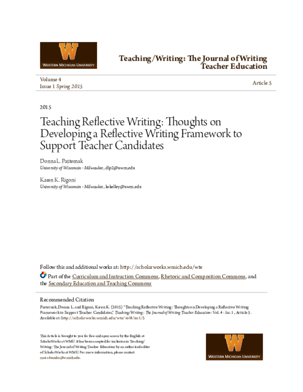 (PDF) Teaching Reflective Writing: Thoughts on Developing a Reflective Writing Framework to ...