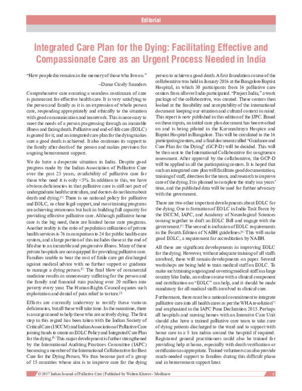 (PDF) Integrated care plan for the dying: Facilitating effective and ...
