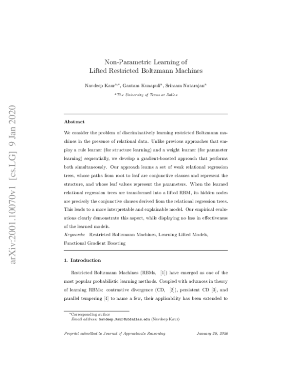 (PDF) Non-Parametric Learning of Lifted Restricted Boltzmann Machines