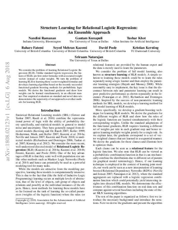 (PDF) Ensemble Learning for Relational Logistic Regression