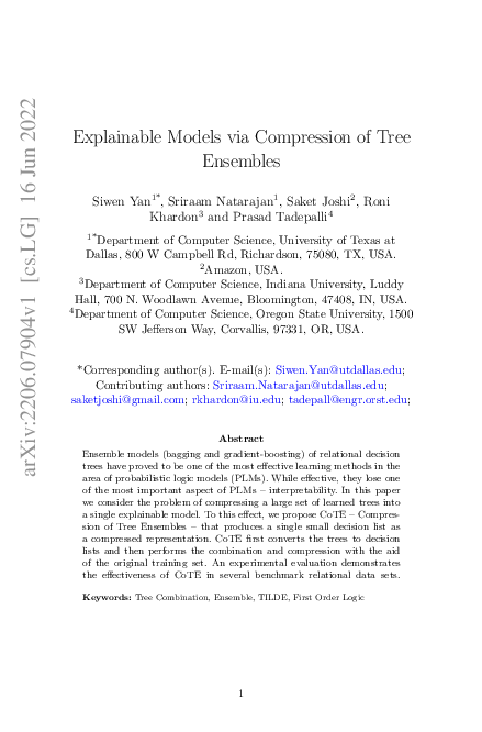 (PDF) Explainable Models via Compression of Tree Ensembles