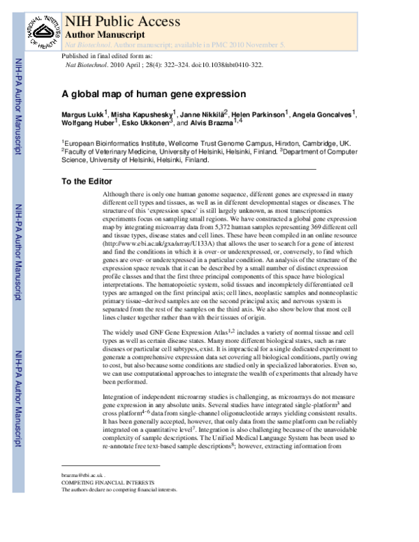 (PDF) A global map of human gene expression