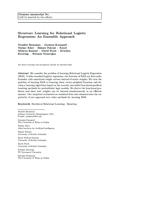 (PDF) Structure learning for relational logistic regression: an ensemble approach