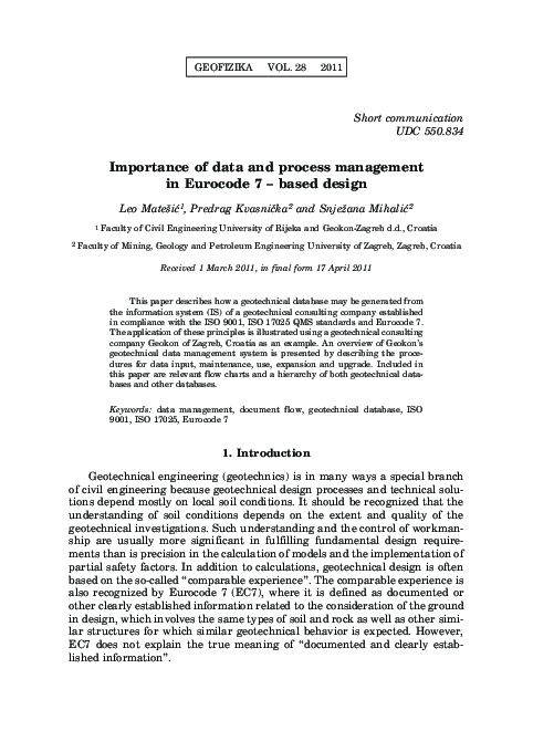 (PDF) Importance of data and process management in Eurocode 7–based design