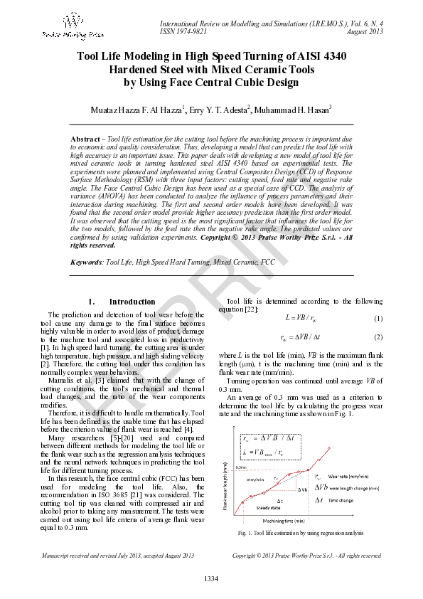 (PDF) Tool life modeling in high speed turning of AISI 4340 hardened steel with mixed ceramic ...