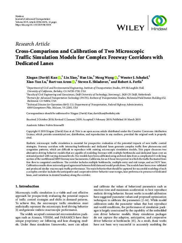 (PDF) Cross-Comparison and Calibration of Two Microscopic Traffic ...