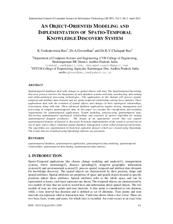 (PDF) An Object-Oriented Modeling and Implementation of Spatio-Temporal Knowledge Discovery System