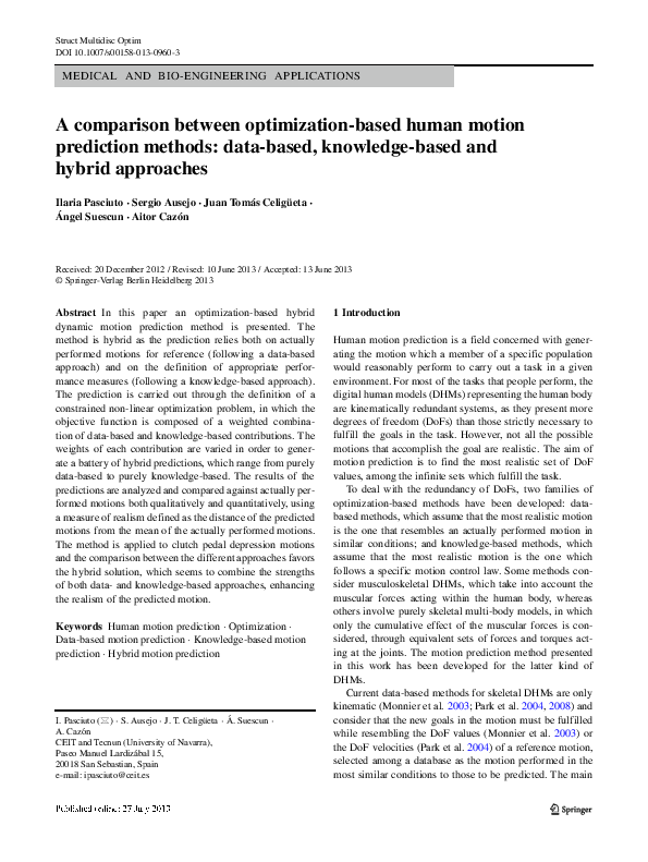 Pdf A Comparison Between Optimization Based Human Motion Prediction Methods Data Based