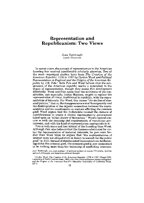 (PDF) Representation and Republicanism: Two Views