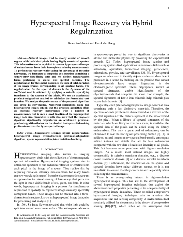 (PDF) Hyperspectral Image Recovery via Hybrid Regularization (PDF) Hyperspectral Image Recovery via Hybrid Regularization