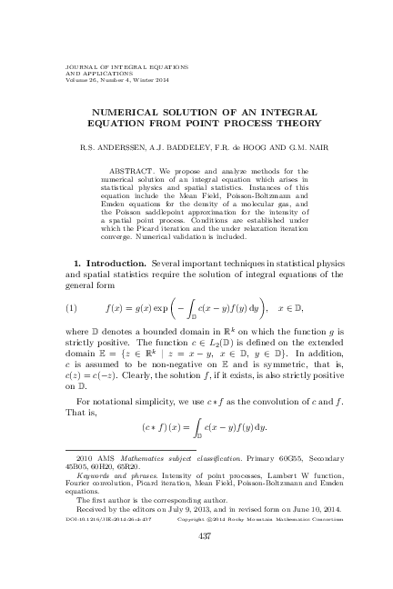 (PDF) Numerical solution of an integral equation from point process theory