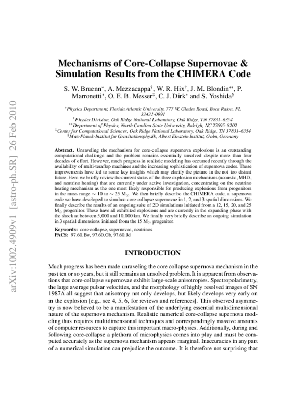 (PDF) Mechanisms of Core-Collapse Supernovae & Simulation Results from ...