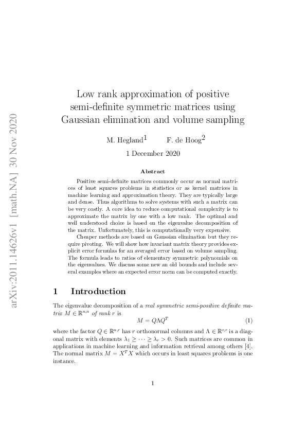 (PDF) Low Rank Approximation of PSD Matrices