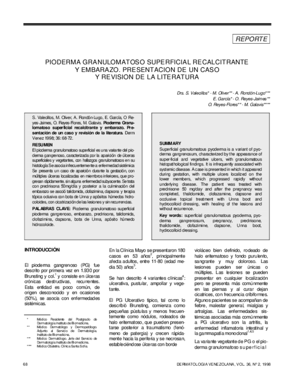 (PDF) Pioderma Granulomatoso Superficial Recalcitrante y Embarazo ...