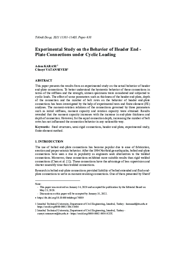 (PDF) Experimental Study on the Behavior of Header End - Plate Connections under Cyclic Loading ...