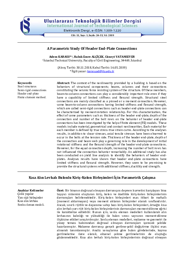 (PDF) A Parametric Study Of Header End-Plate Connections