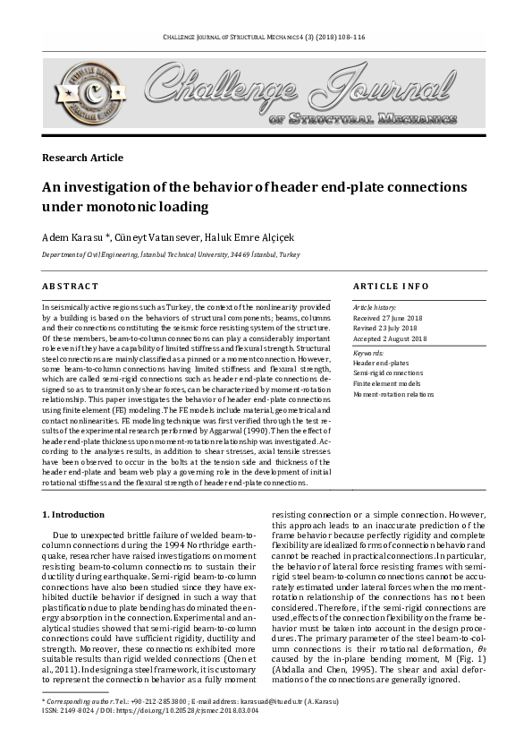 (PDF) An investigation of the behavior of header end-plate connections ...