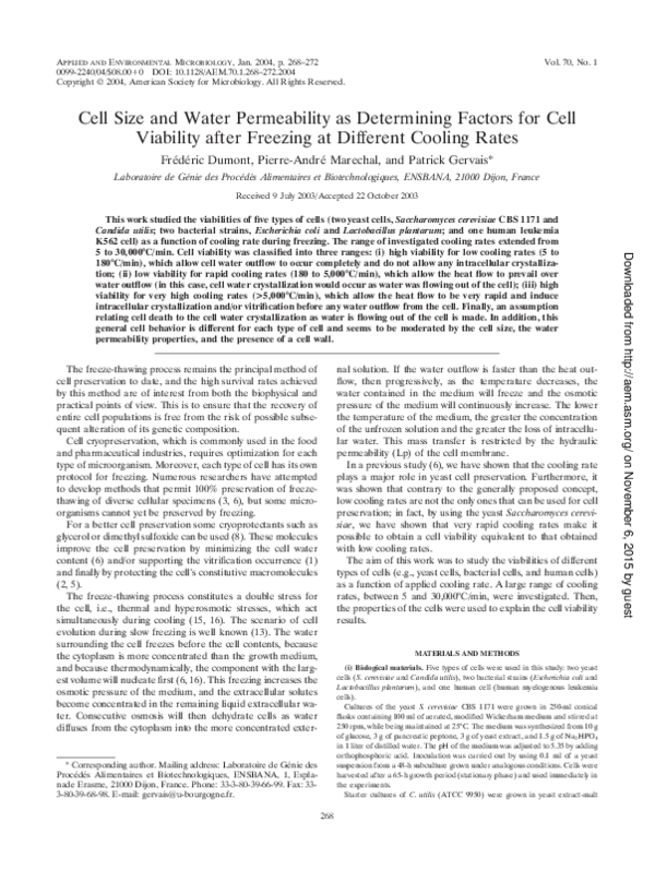 (PDF) Cell Size and Water Permeability as Determining Factors for Cell ...
