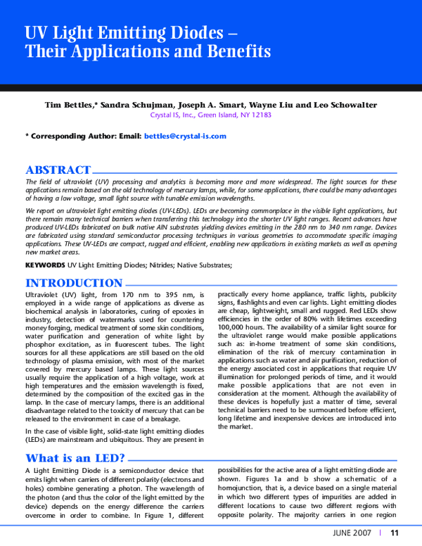 (PDF) UV Light Emitting Diodes; Their Applications and Benefits