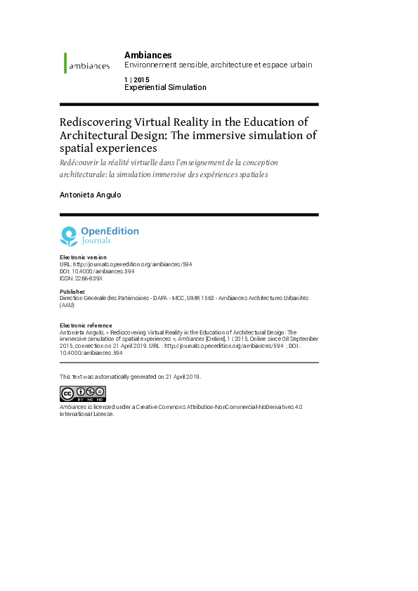 (PDF) Rediscovering Virtual Reality in the Education of Architectural ...