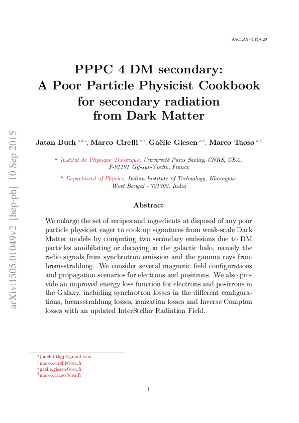 (PDF) PPPC 4 DM secondary: a Poor Particle Physicist Cookbook for ...